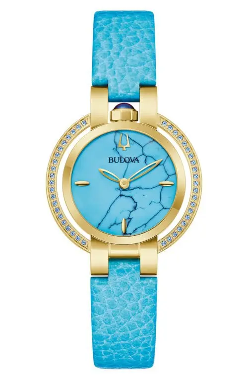 Bulova Rubaiyat Reconstituted Turquoise Leather Strap Watch - Blue