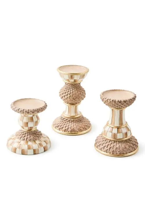 MACKENZIE-CHILDS Pillar Set Of 3 Candle Holders - Mocha