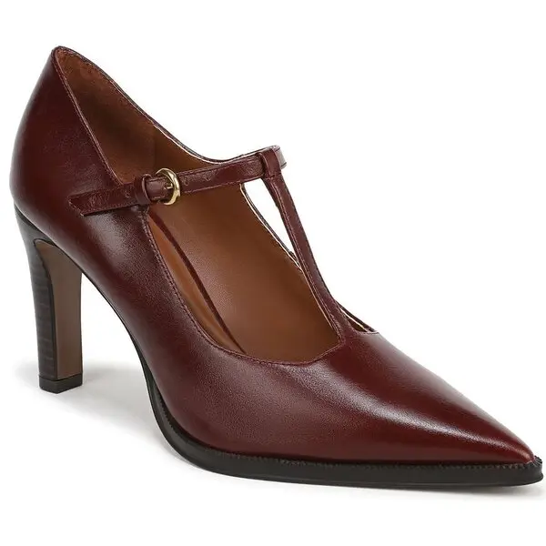 Franco Sarto Atley T-strap Pointed Toe Pumps - Mahogany Red