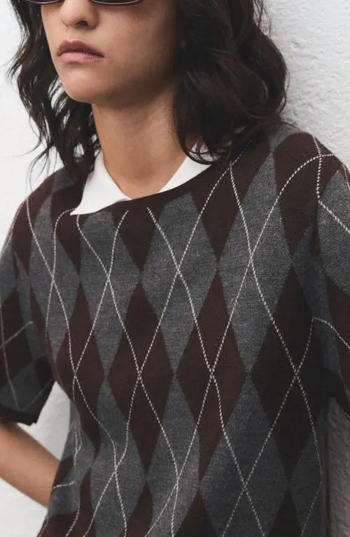 Mango Rombus Argyle Plaid Short Sleeve Sweater