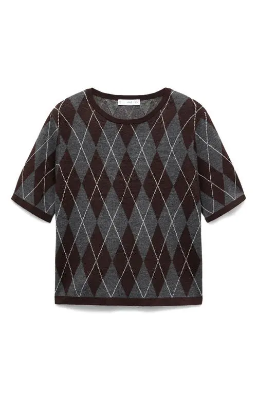 Mango Rombus Argyle Plaid Short Sleeve Sweater