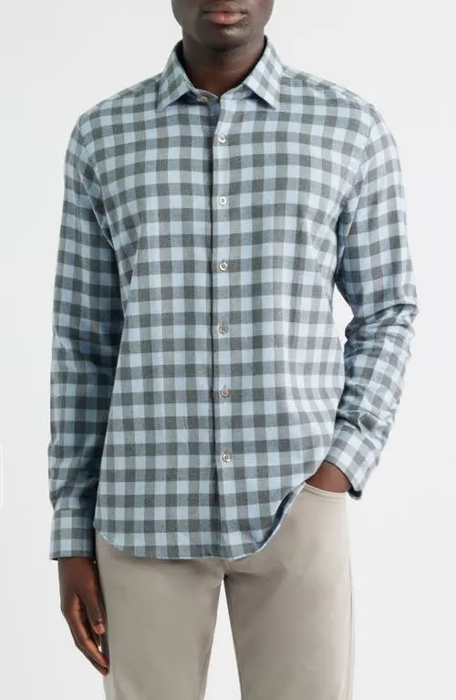 Scott Barber Canclini Regular Fit Check Cotton Mélange Flannel Button-up Shirt - Sky