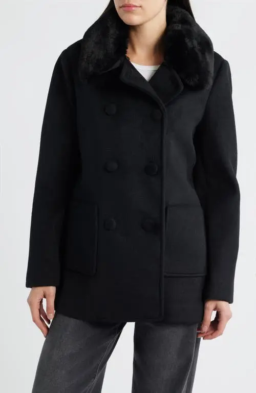 CECE DUPRAZ Faux-fur-collar Double-breasted Coat - Black