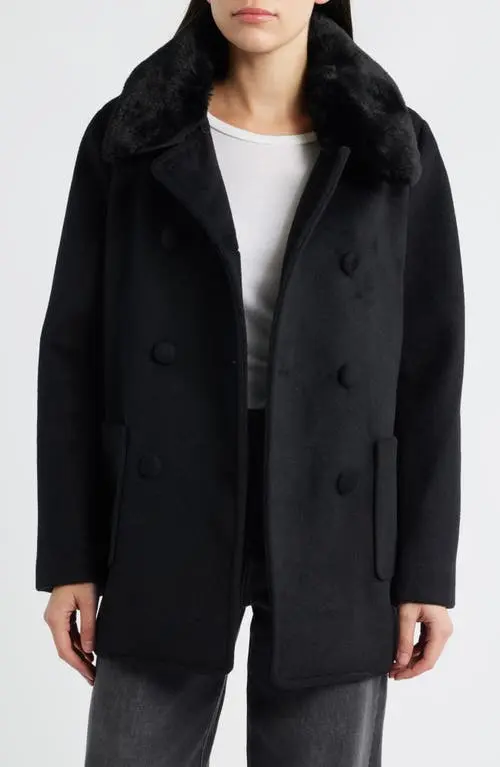 CECE DUPRAZ Faux-fur-collar Double-breasted Coat - Black
