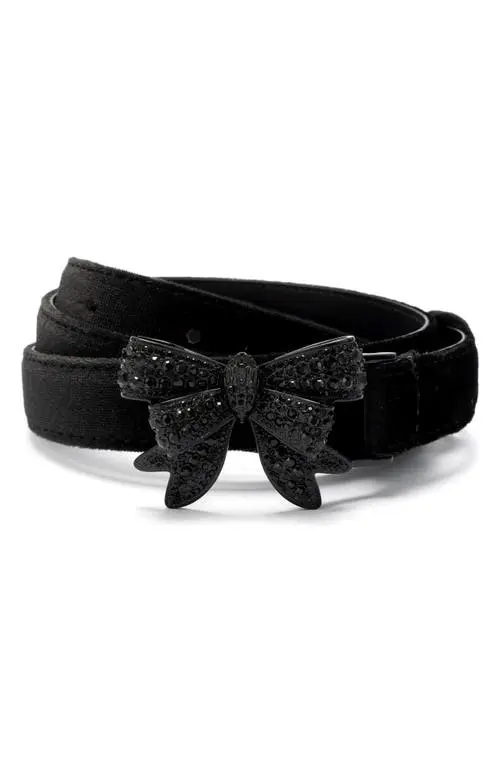 Kurt Geiger Crystal Embellished Bow Velvet Belt - Black/ant Brass