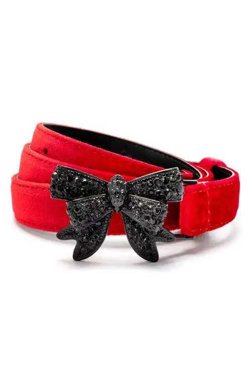 Kurt Geiger Crystal Embellished Bow Velvet Belt - Burgundy