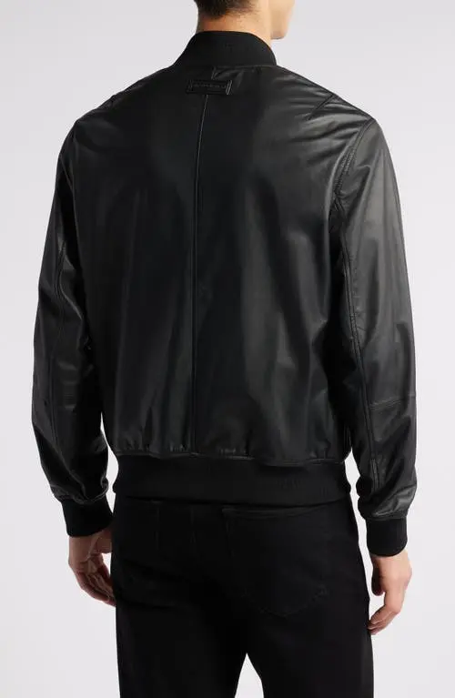 Emporio Armani Leather Bomber Jacket - Solid Black