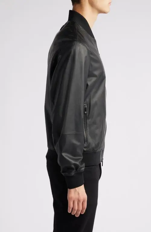 Emporio Armani Leather Bomber Jacket - Solid Black