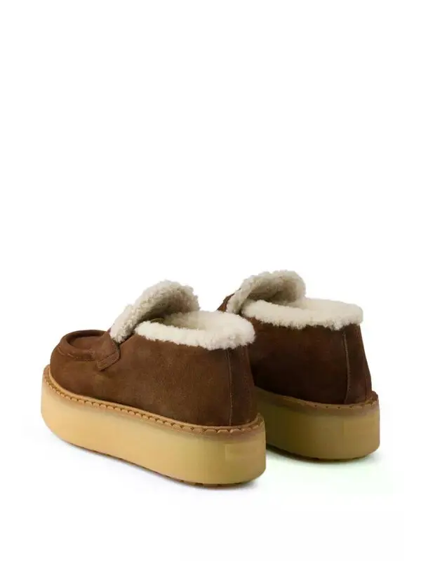 Prada Shearling-trimmed Suede Platform Loafers - Brown
