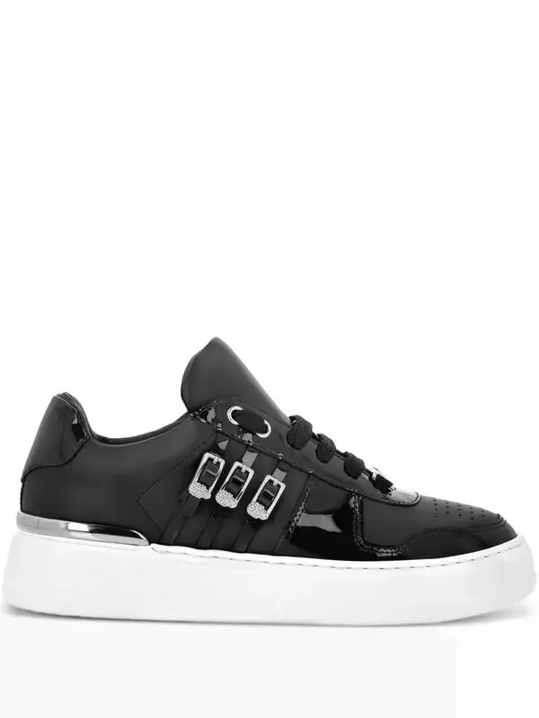 Philipp Plein Buckle-detail Patent Leather Sneakers - Black