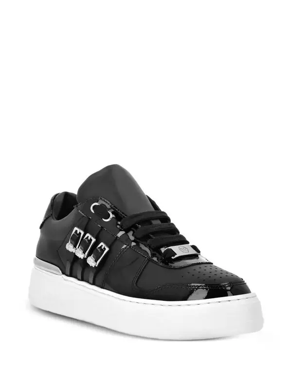 Philipp Plein Buckle-detail Patent Leather Sneakers - Black