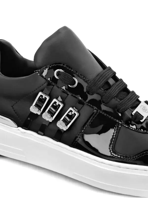 Philipp Plein Buckle-detail Patent Leather Sneakers - Black