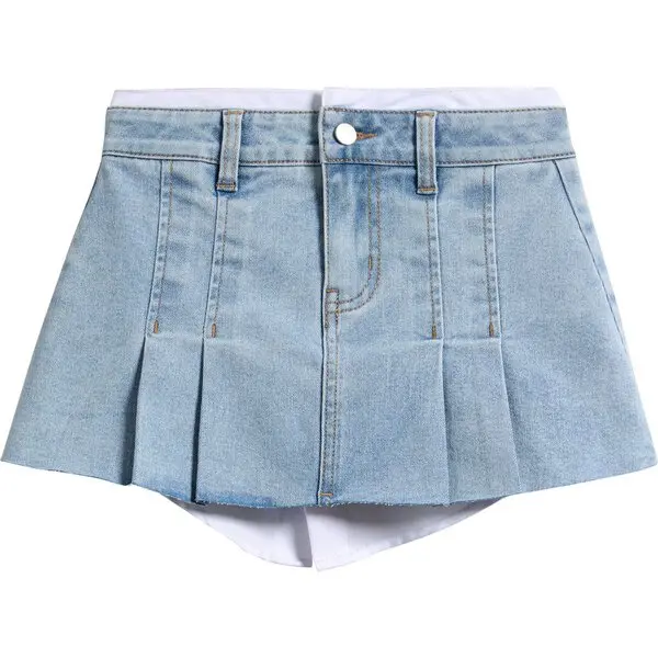 LOVE, FIRE Pleated Denim Skort