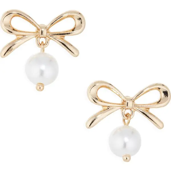 Bp. Bow Faux Pearl Drop Earrings - Ivory- Gold