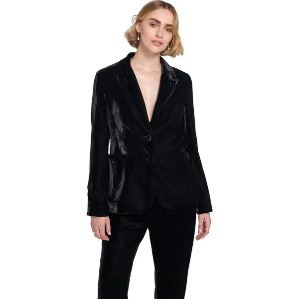 ELLE COLLECTION Velvet Blazer Jacket - Black