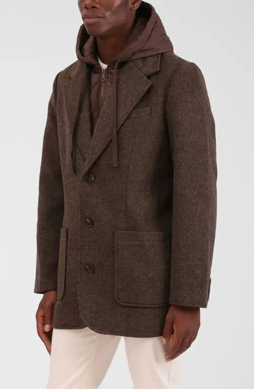 Bagatelle Wool Blend Blazer With Quilted Hooded Bib - Brindle