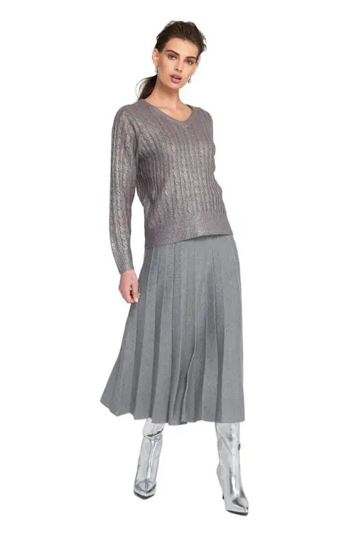 ELLE COLLECTION Pleated Sweater Knit Midi Skirt - Grey