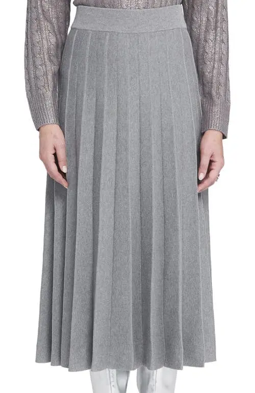 ELLE COLLECTION Pleated Sweater Knit Midi Skirt - Grey