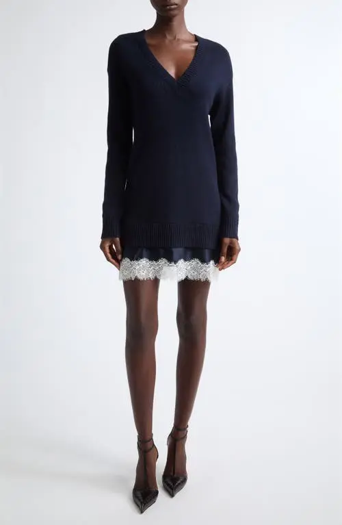 Cinq À Sept Simona Lace Trim Sweater Dress - Navy/navy