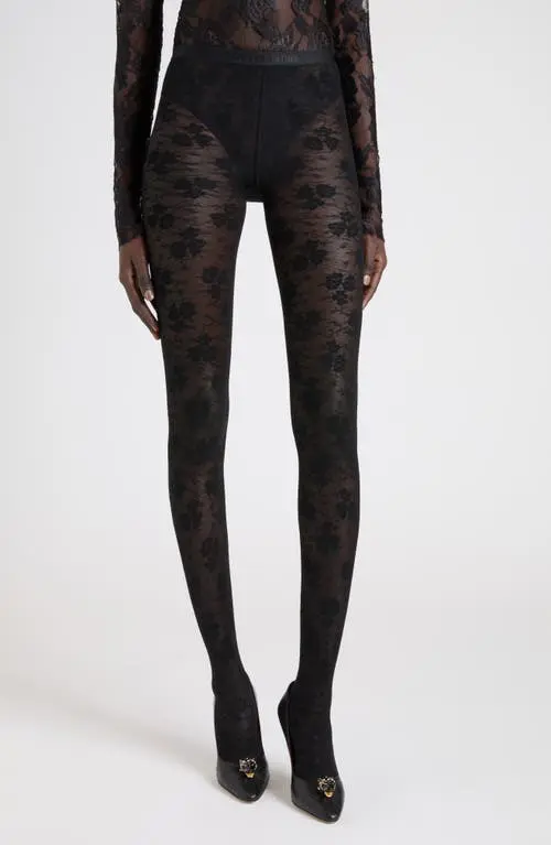 Valentino Garavani Sheer Floral Lace Tights - Black