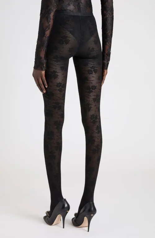 Valentino Garavani Sheer Floral Lace Tights - Black
