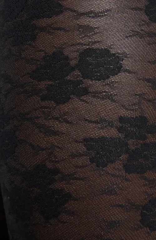 Valentino Garavani Sheer Floral Lace Tights - Black