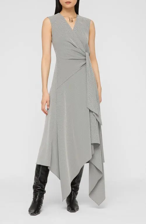 Lafayette 148 New York Houndstooth Jacquard Handkerchief Midi Dress - Black Multi