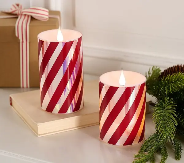 LIGHTSCAPES As Is S/2 Flameless Iridescent Candy Cane
