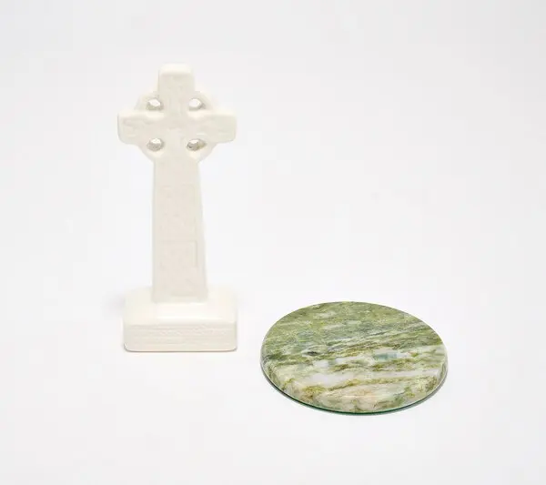 CONNEMARA MARBLE Ceramic Celtic Cross With Marble Base