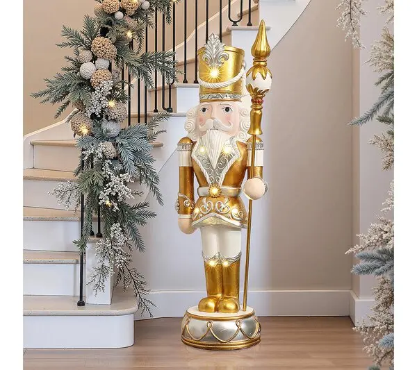 LUXEN HOME Luxenhome 4ft Lighted Silver And Gold Nutcracke R With Scepter - One-color
