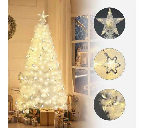 LUXEN HOME Luxenhome 6ft White Fiber Optic Christmas Tree W/ Star Top - One-color