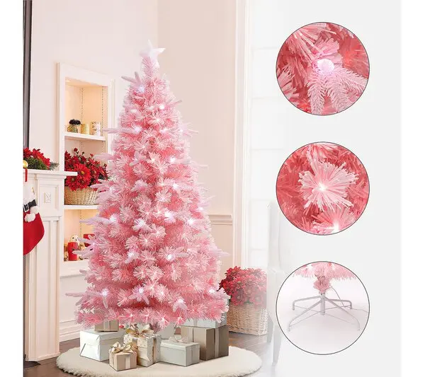 LUXEN HOME Luxenhome 6ft Fiber Optic Pink Xmas Tree W/ Con Es & Star Top - One-color
