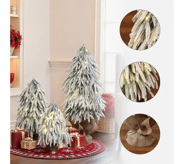 LUXEN HOME Luxenhome Snowy Christmas Tree Set With Lights - One-color