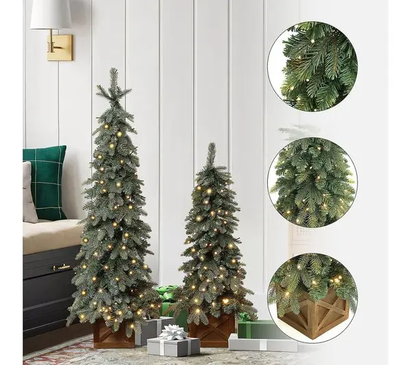 LUXEN HOME Luxenhome Lighted Downswept Branches Potted Chr Istmas Tree Set - One-color