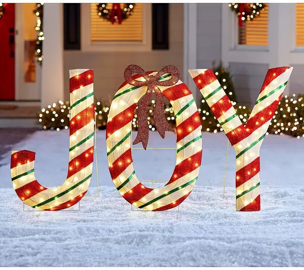 GLITZHOME 35' Led Christmas Candy Cane Joy Outd Oor Decor 3 Pcs - One-color