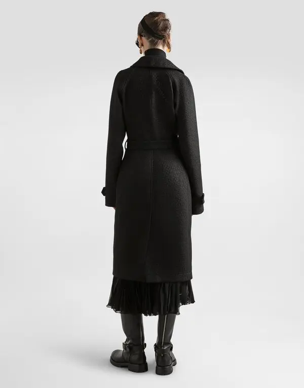 Dolce & Gabbana Tweed Double-breasted Trench Coat - Black