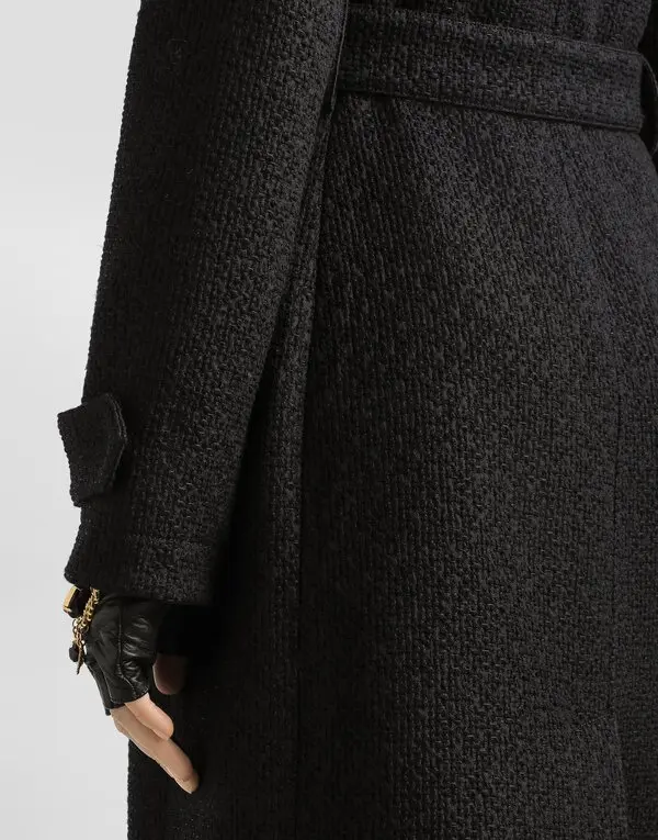Dolce & Gabbana Tweed Double-breasted Trench Coat - Black