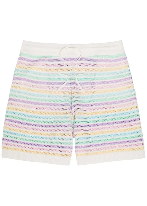 Casablanca Striped Cotton Crochet Shorts - Multicoloured 1
