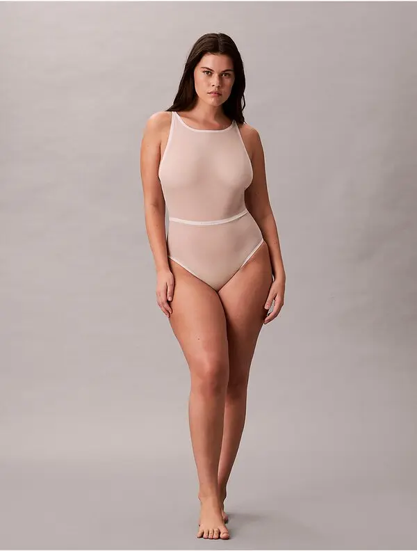 Calvin Klein Minimalist Mesh Mid-thigh Bodysuit - Grey Morn