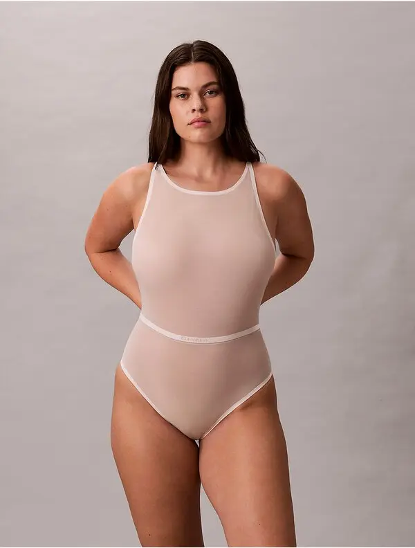 Calvin Klein Minimalist Mesh Mid-thigh Bodysuit - Grey Morn
