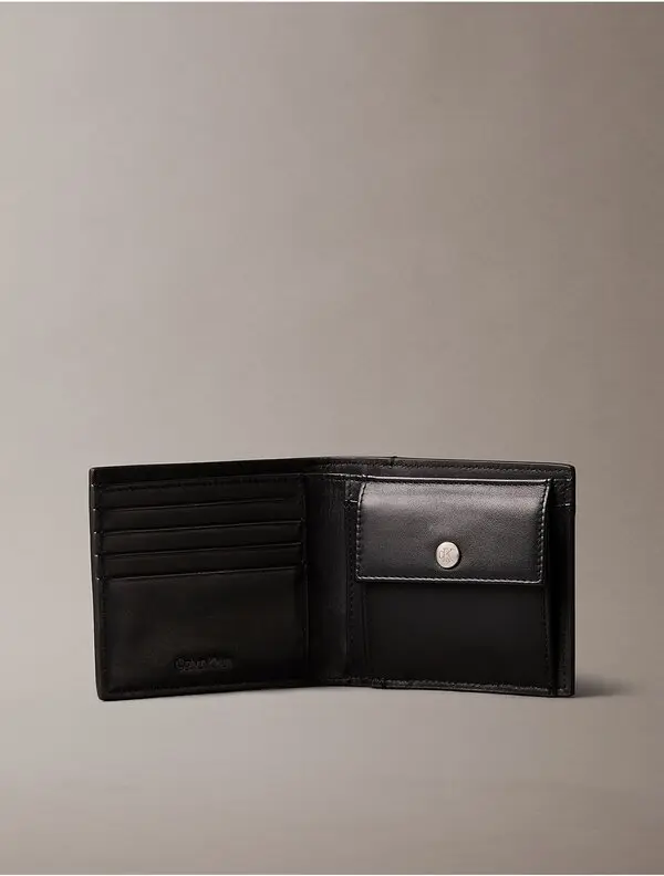 Calvin Klein Allover Emblem Logo Bifold Wallet With Coin Pouch - Black