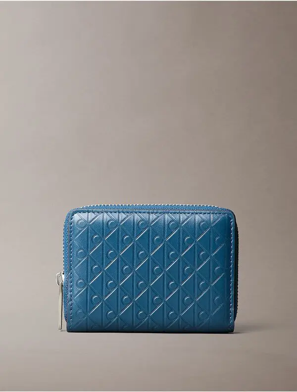 Calvin Klein Embossed Allover Monogram Zip Coin Pouch - Moonlit Ocean