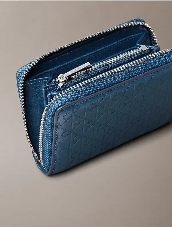 Calvin Klein Embossed Allover Monogram Zip Coin Pouch - Moonlit Ocean