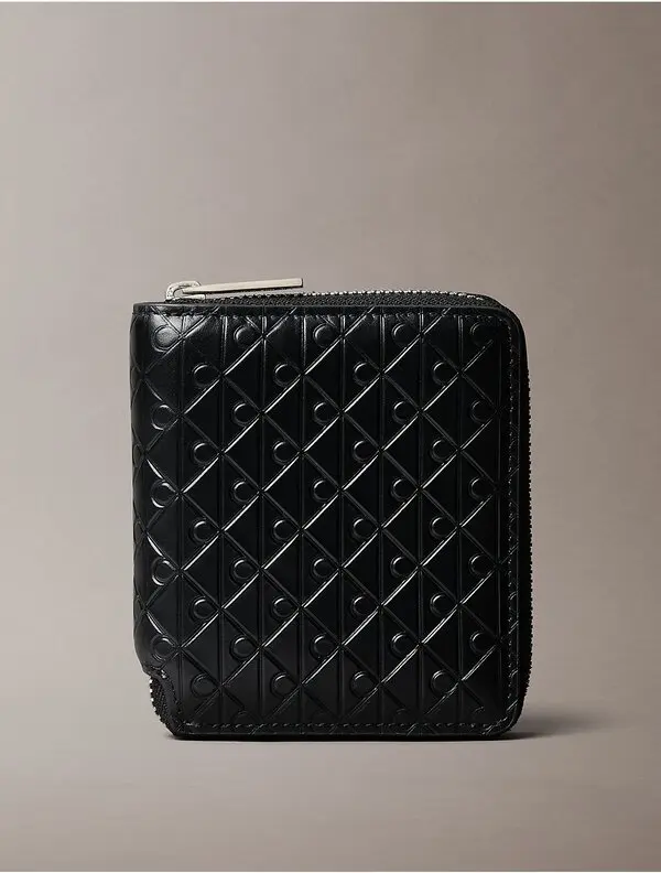 Calvin Klein Embossed Emblem Logo Zip Wallet - Black