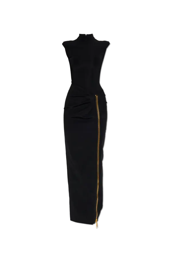 Balmain Long Dress With Decorative Zipper - Black