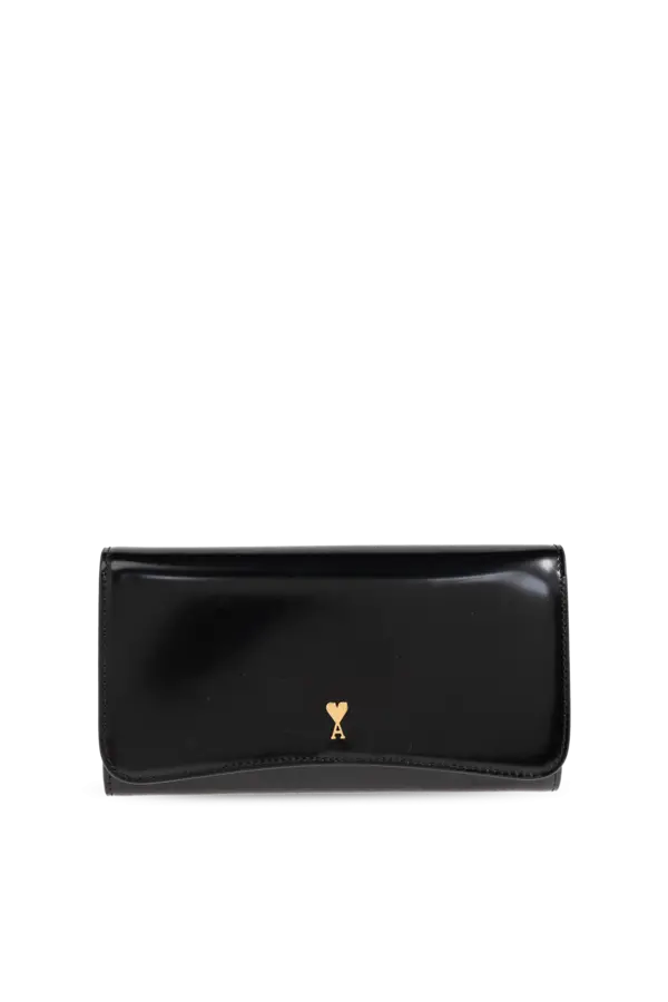 Ami Leather Wallet With Logo - Black