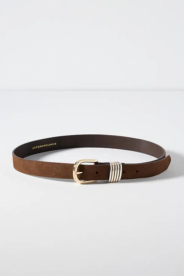 Anthropologie Classic Mixed Metal Keeper Belt - Brown Suede