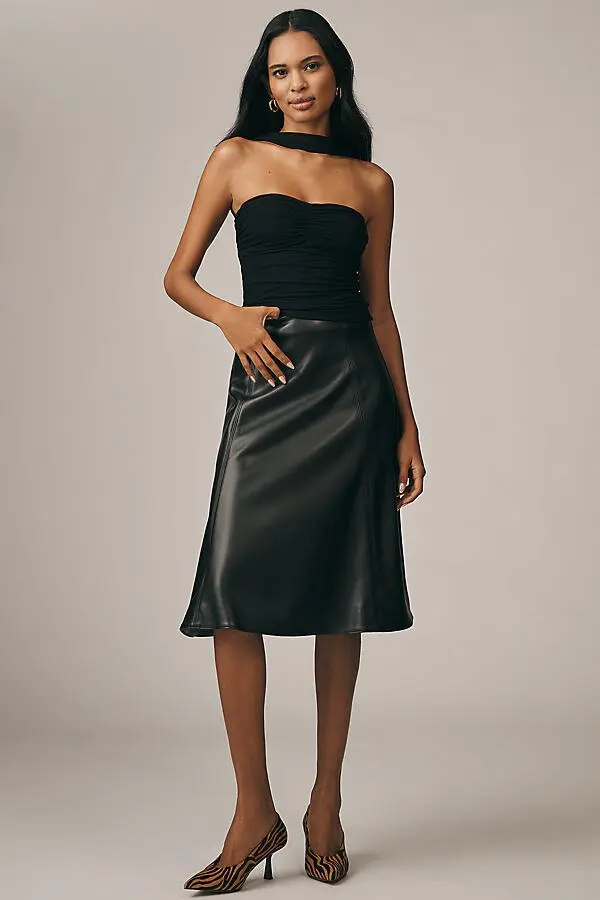Nelly Faux Leather A-line Midi Skirt