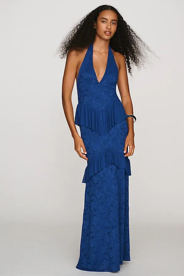 AFRM Halter Ruffle Maxi Dress - Lapis