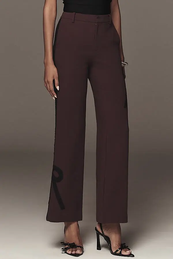 Maeve Ribbon Slim Flare Trouser Pants - Plum